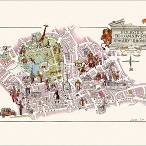 Fun Map of Holborn - Bloomsbury in Great Britain, England, UK, Vintage ...