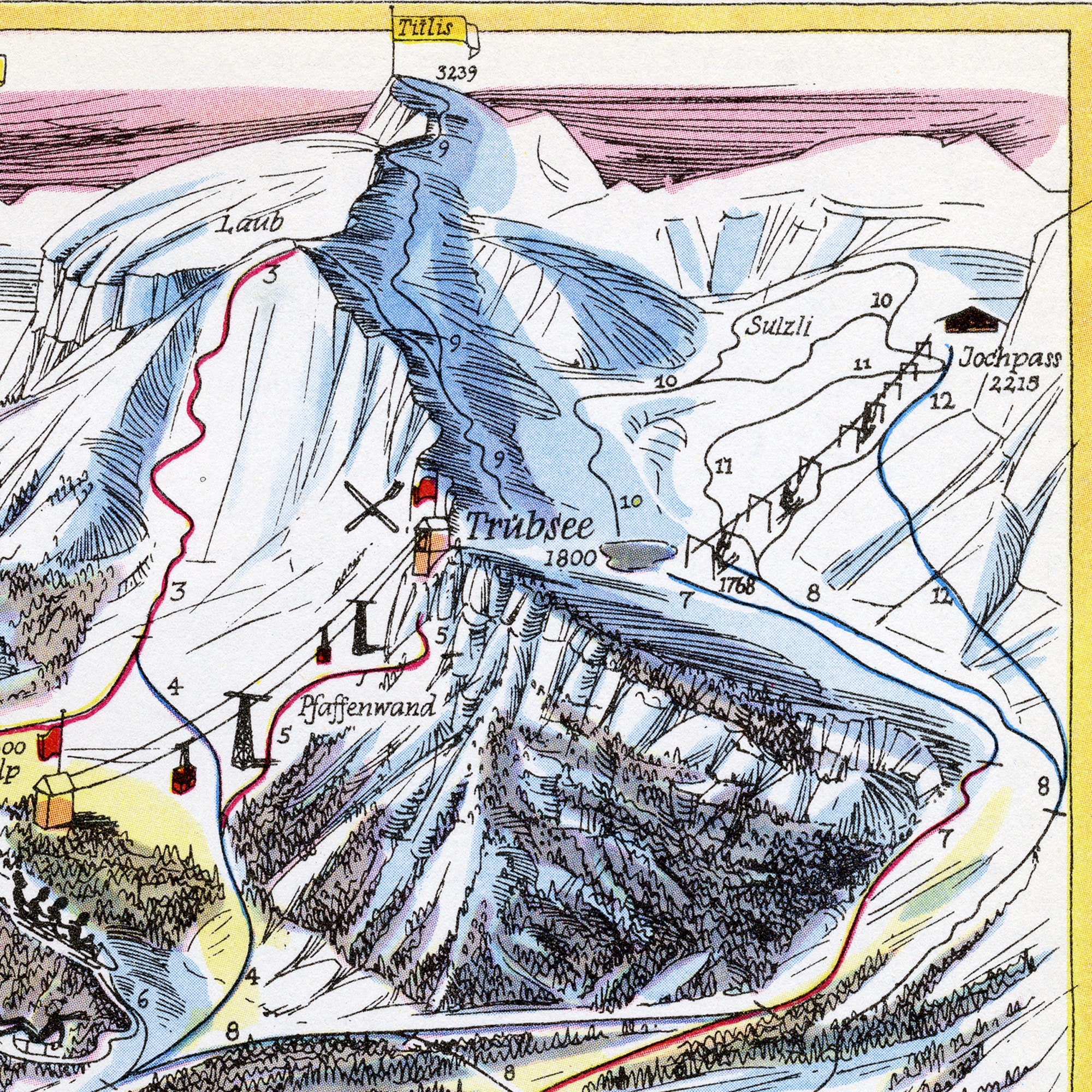 Fun Ski Run Trail Map of Engelberg in the Swiss Alps, Switzerland ...
