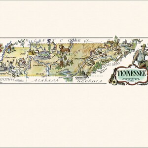Fun State Map of Tennessee – Vintage Pictorial Whimsical Cartoon Print ...