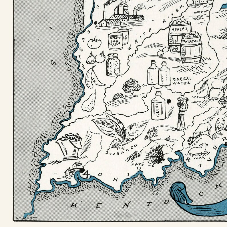 Fun Map of Indiana Vintage Pictorial Whimsical Cartoon Print - Etsy