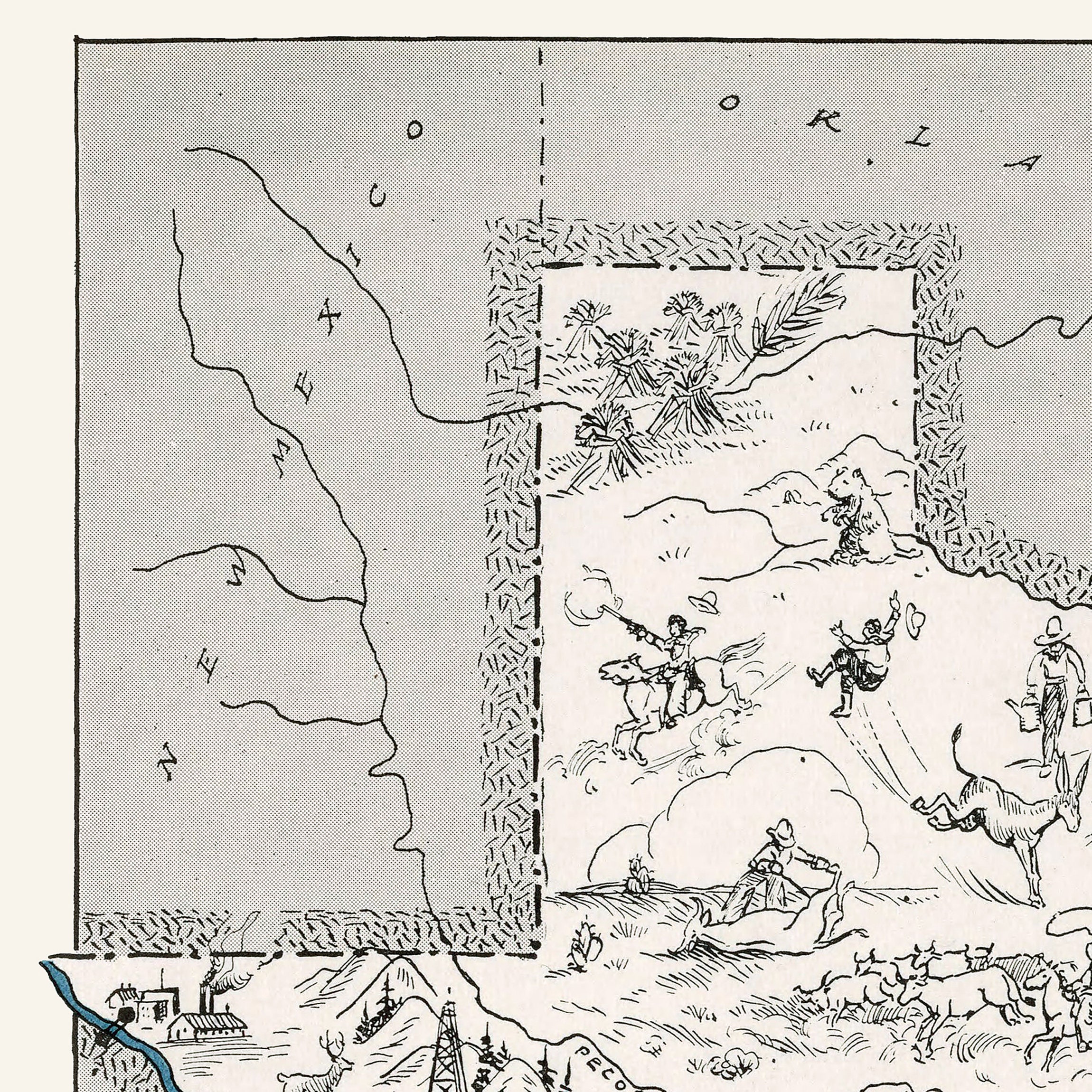 Fun Map of Texas – Vintage Pictorial Whimsical Cartoon Print ...