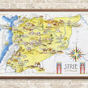 Old Map of Syria in the Middle East, Vintage Pictorial Cartoon Print ...