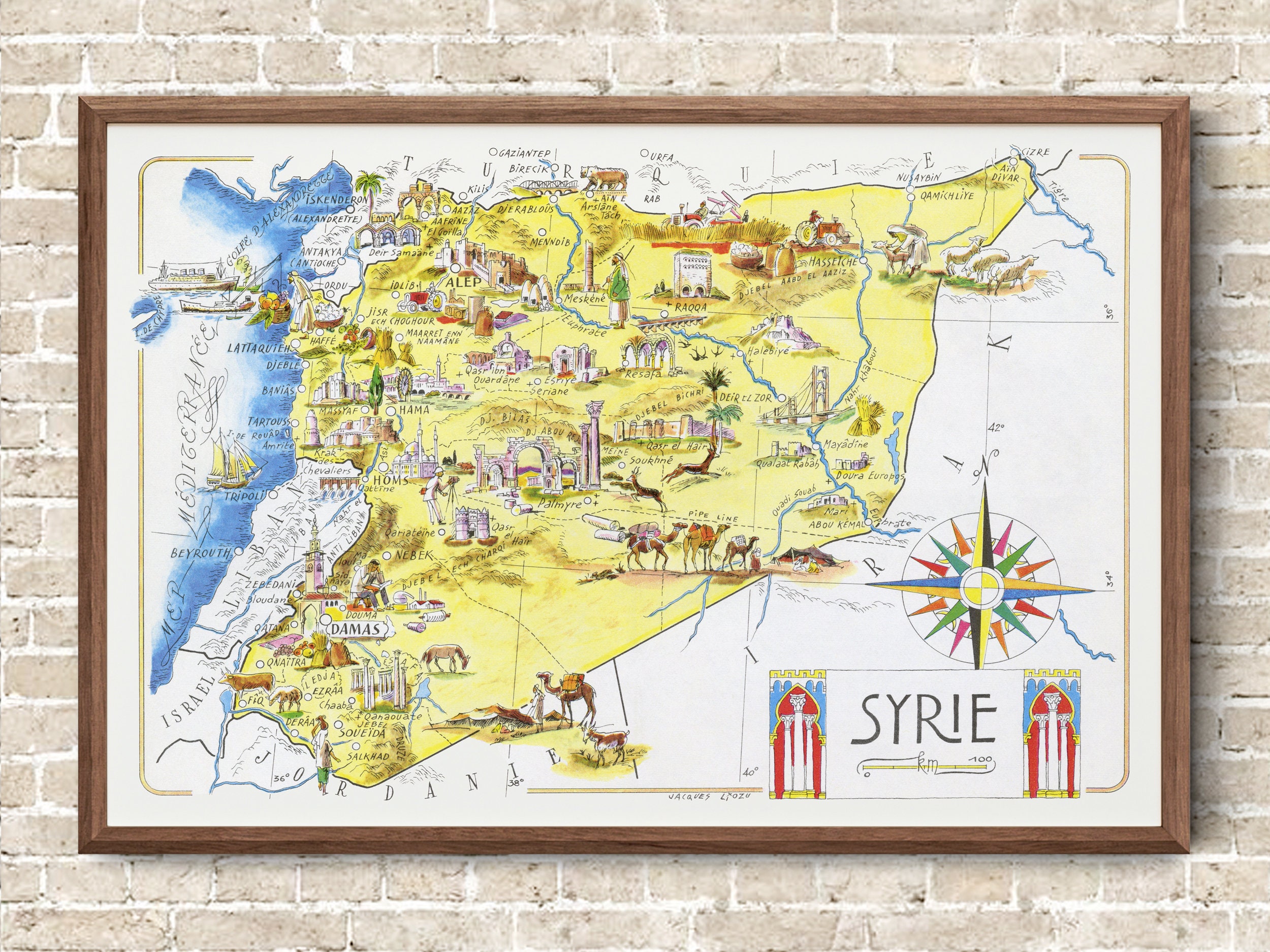 Old Map of Syria in the Middle East, Vintage 1940s Pictorial Cartoon ...
