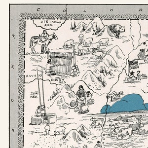 Fun Map of New Mexico – Vintage Pictorial Whimsical Cartoon Print ...