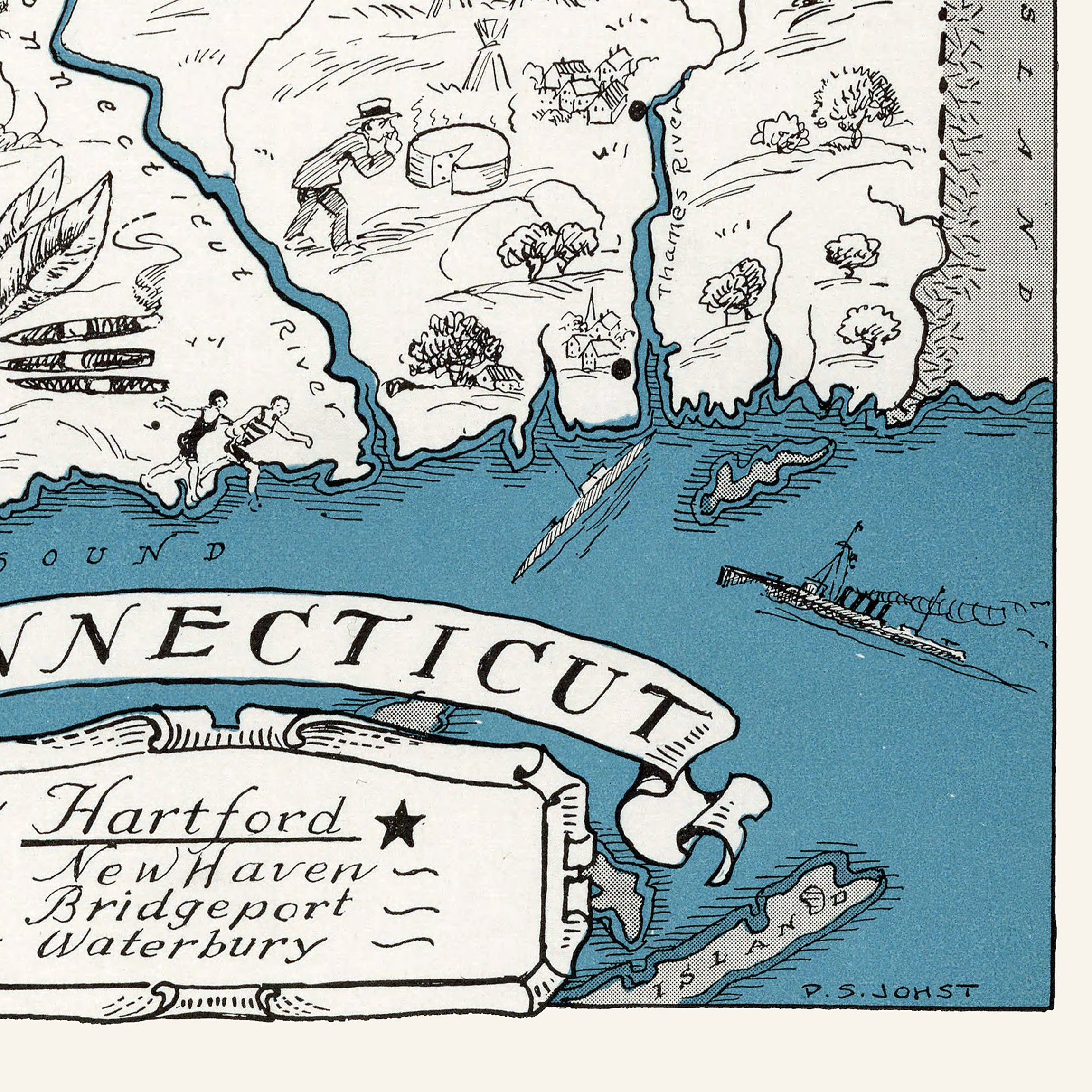 Fun Map of Connecticut Vintage Pictorial Whimsical Cartoon - Etsy