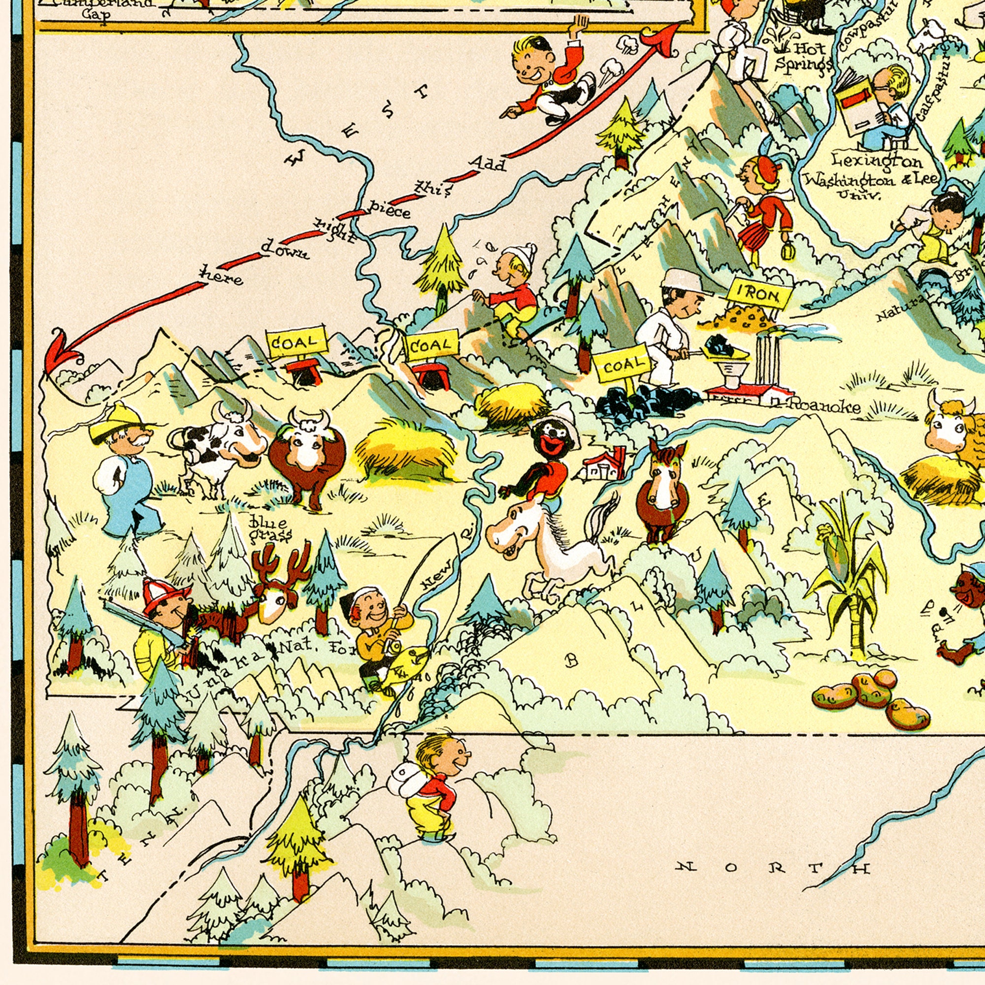 Fun State Map of Virginia Vintage Pictorial Whimsical - Etsy