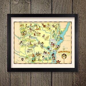 Fun State Map of Arkansas – Vintage Pictorial Whimsical Cartoon Print ...