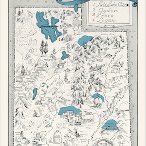 Fun Map of Utah – Vintage Pictorial Whimsical Cartoon Print ...