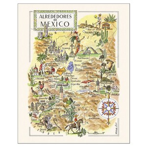 Fun Map of Mexico Central America - Vintage Pictorial Whimsical Cartoon ...