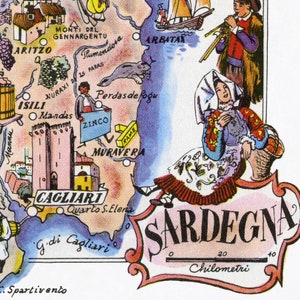 Fun Map of Sardinia in Italy Vintage Pictorial Whimsical Cartoon Old ...