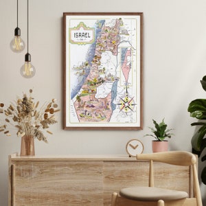 Old Map of Israel in the Middle East, Vintage Pictorial Cartoon Print ...
