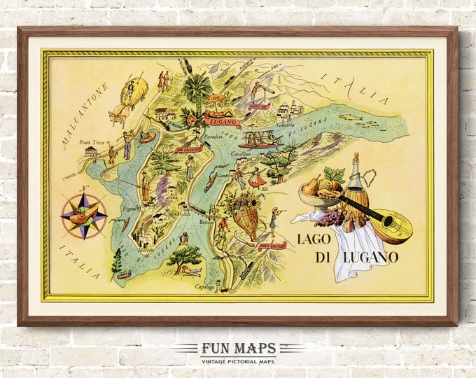 Fun Map of Bavaria in Germany, Deutschland, DE Vintage Pictorial ...