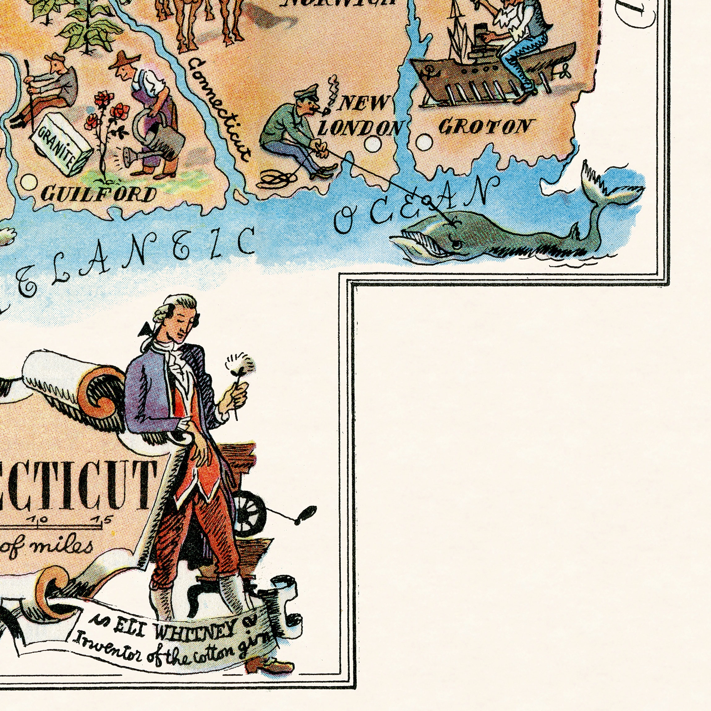 Fun State Map of Connecticut – Vintage Pictorial Whimsical Cartoon ...