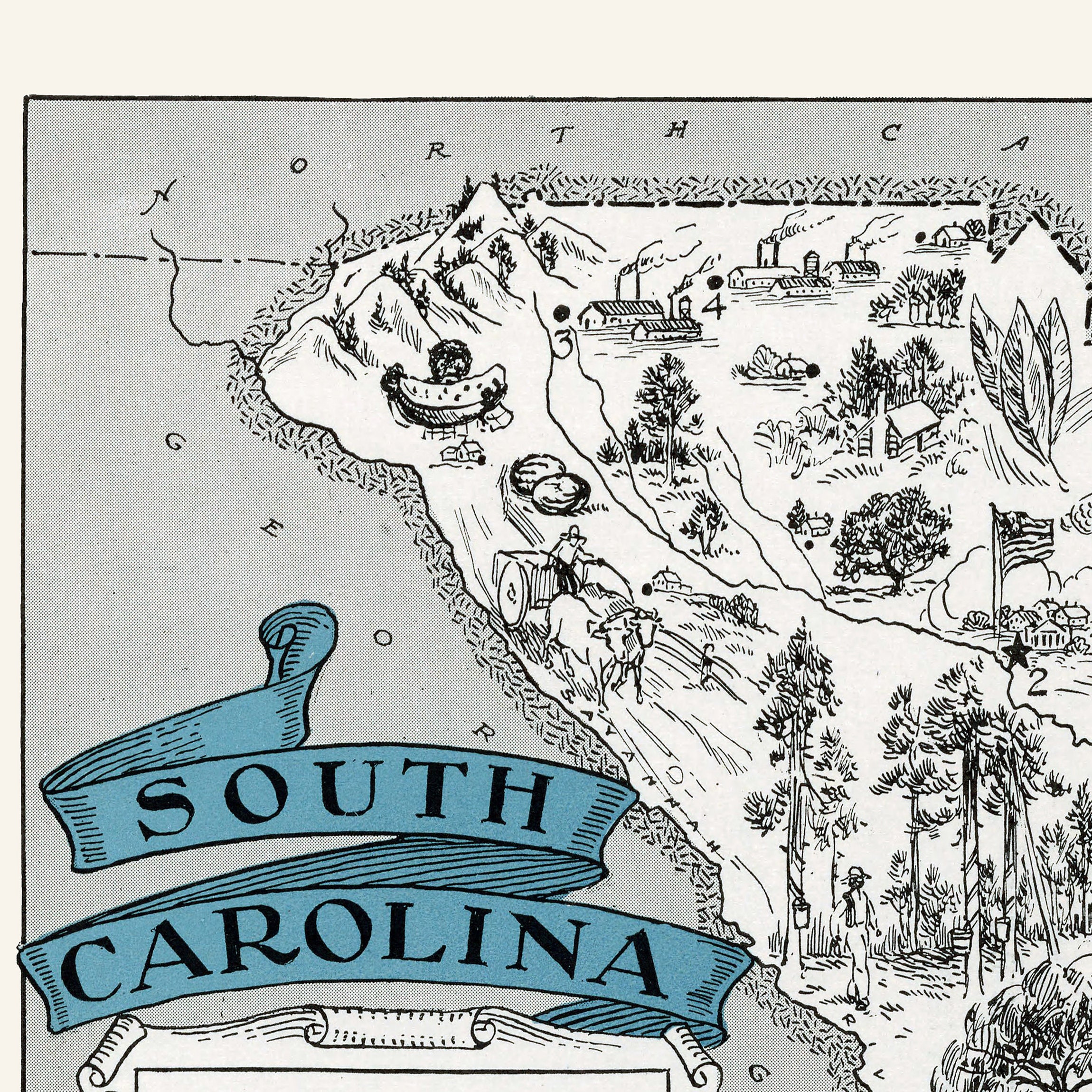 Fun Map of South Carolina Vintage Pictorial Whimsical Cartoon Print ...