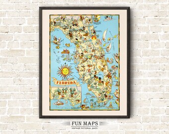 Fun State Map of Washington Vintage Pictorial Whimsical Cartoon Print ...