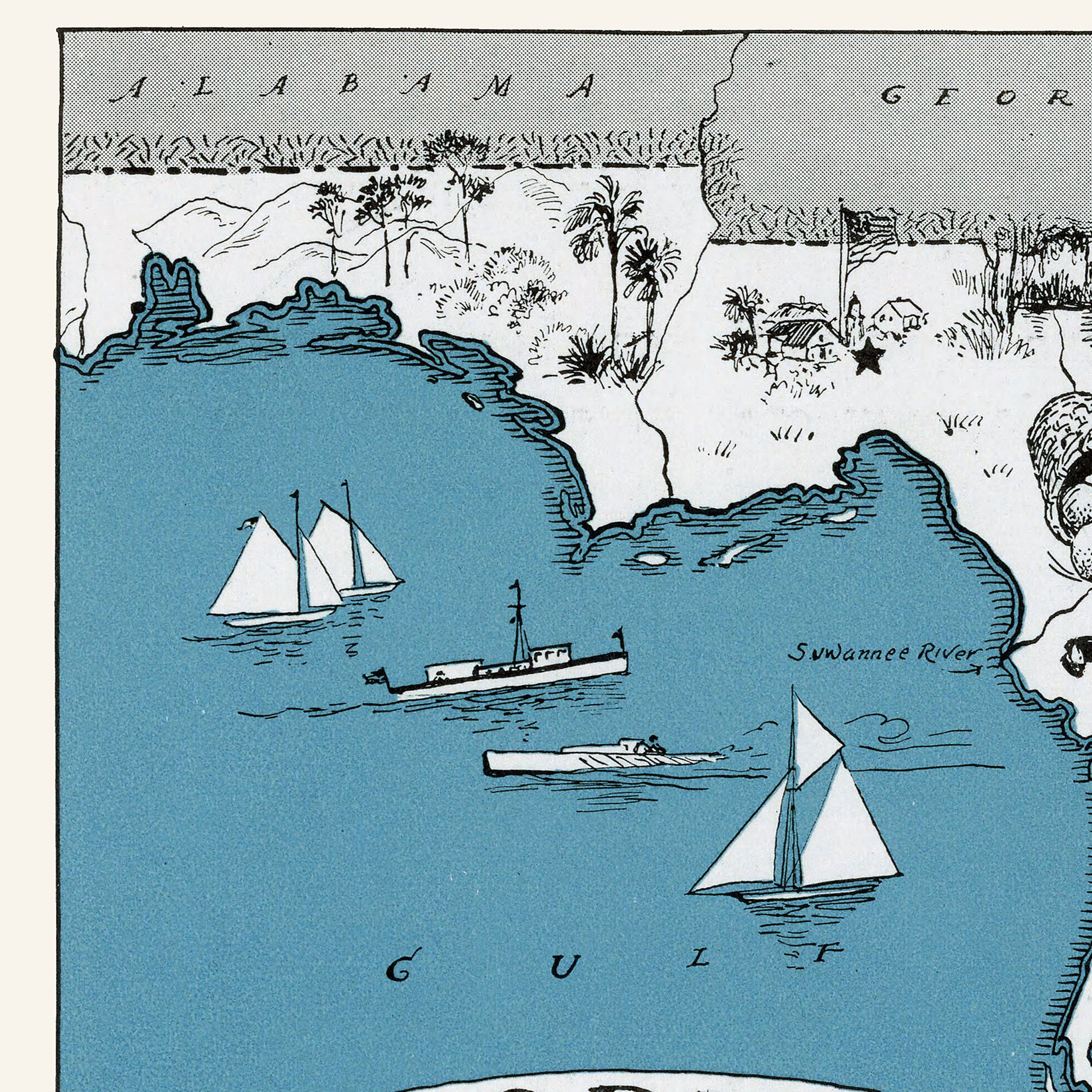 Fun Map of Florida – Vintage Pictorial Whimsical Cartoon Print ...