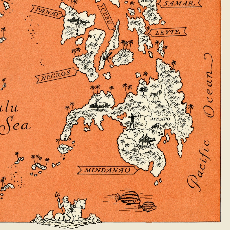 Map of the Philippine Islands Fun Vintage Pictorial Animated Cartoon ...