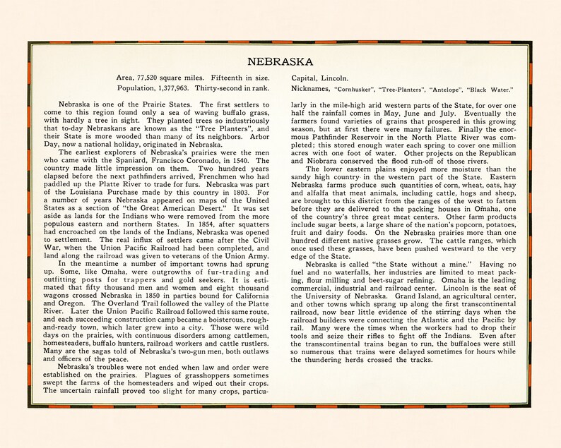 Fun State Map of Nebraska Vintage Pictorial Cartoon Print - Etsy