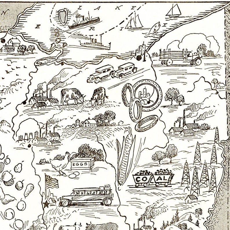 Vintage State Map of Ohio Fun Pictorial Whimsical Cartoon - Etsy