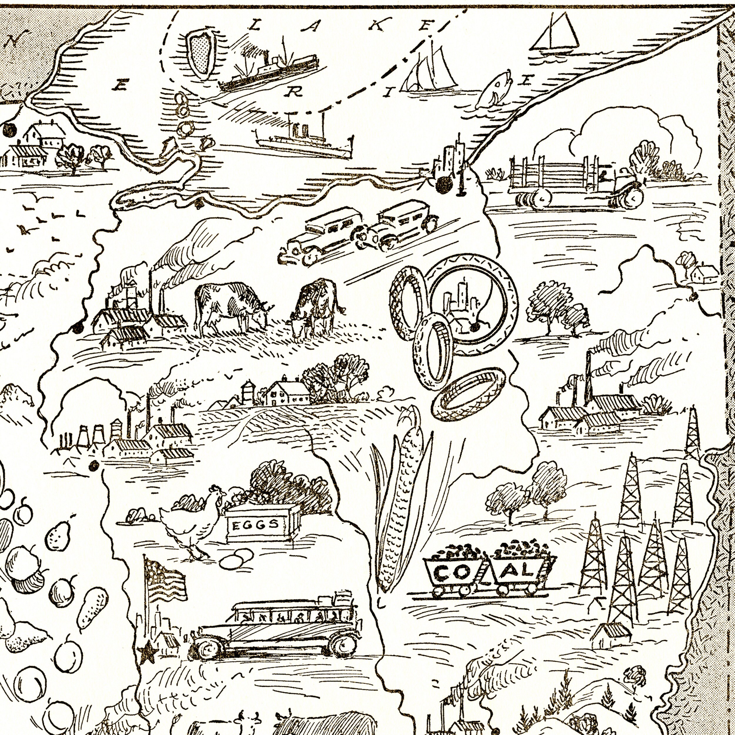 Vintage State Map of Ohio – Fun Pictorial Whimsical Cartoon Print ...