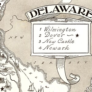 Vintage State Map of Delaware – Fun Pictorial Whimsical Cartoon Print ...