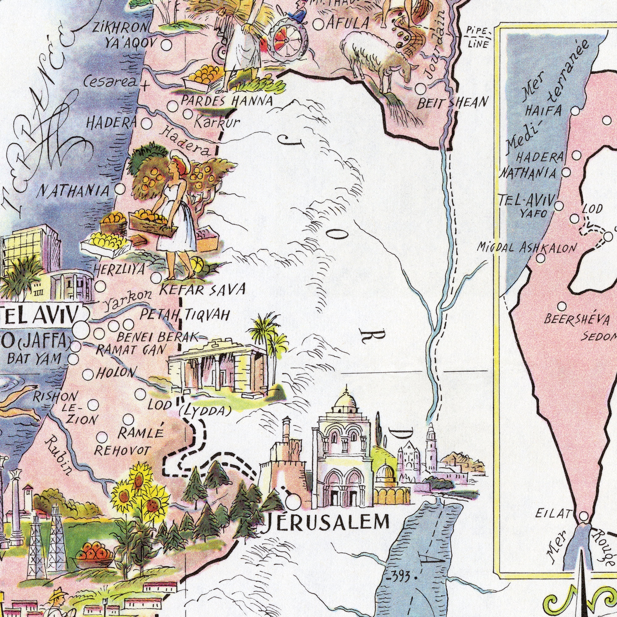 Old Map of Israel in the Middle East, Vintage 1940s Pictorial Cartoon ...