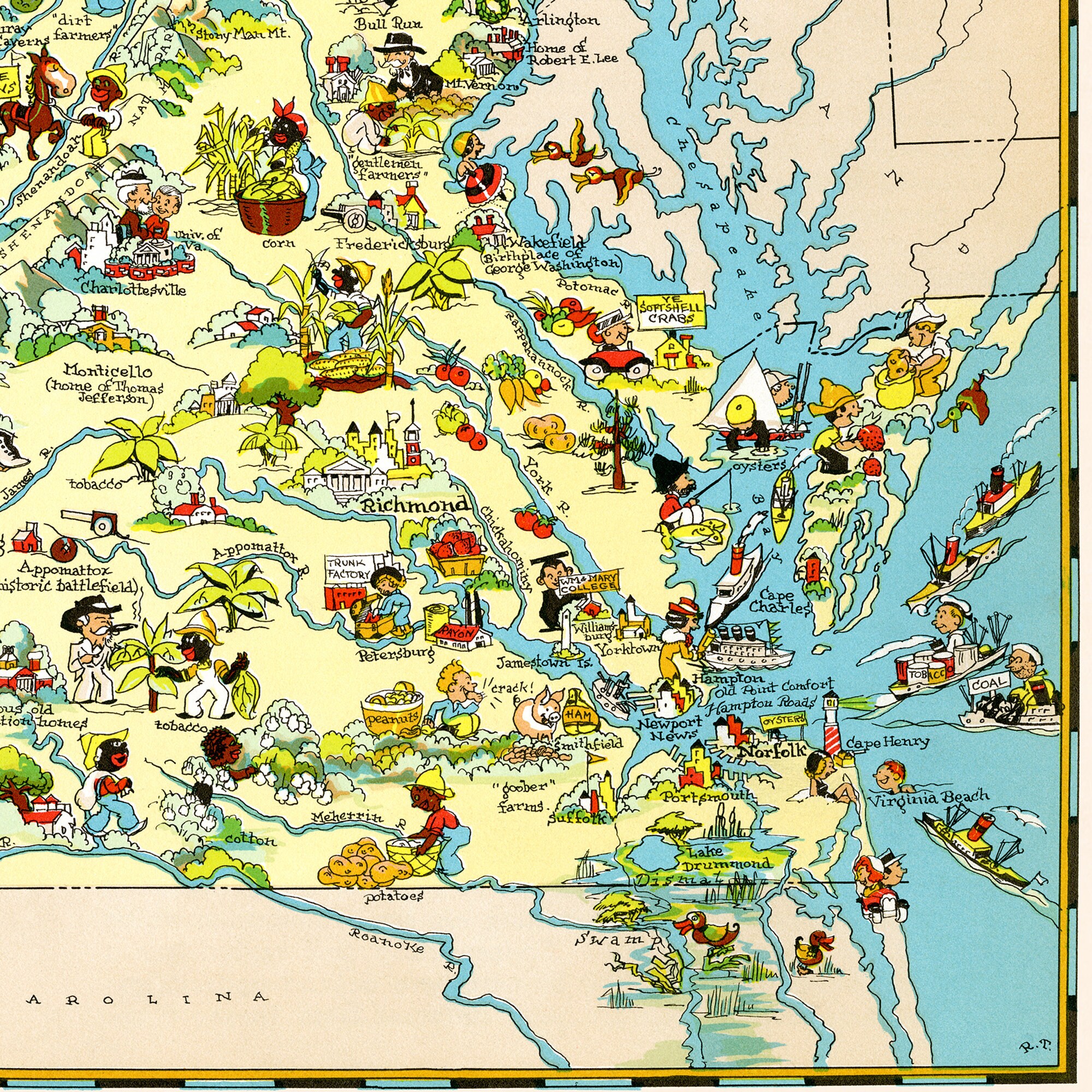 Fun State Map of Virginia Vintage Pictorial Whimsical - Etsy