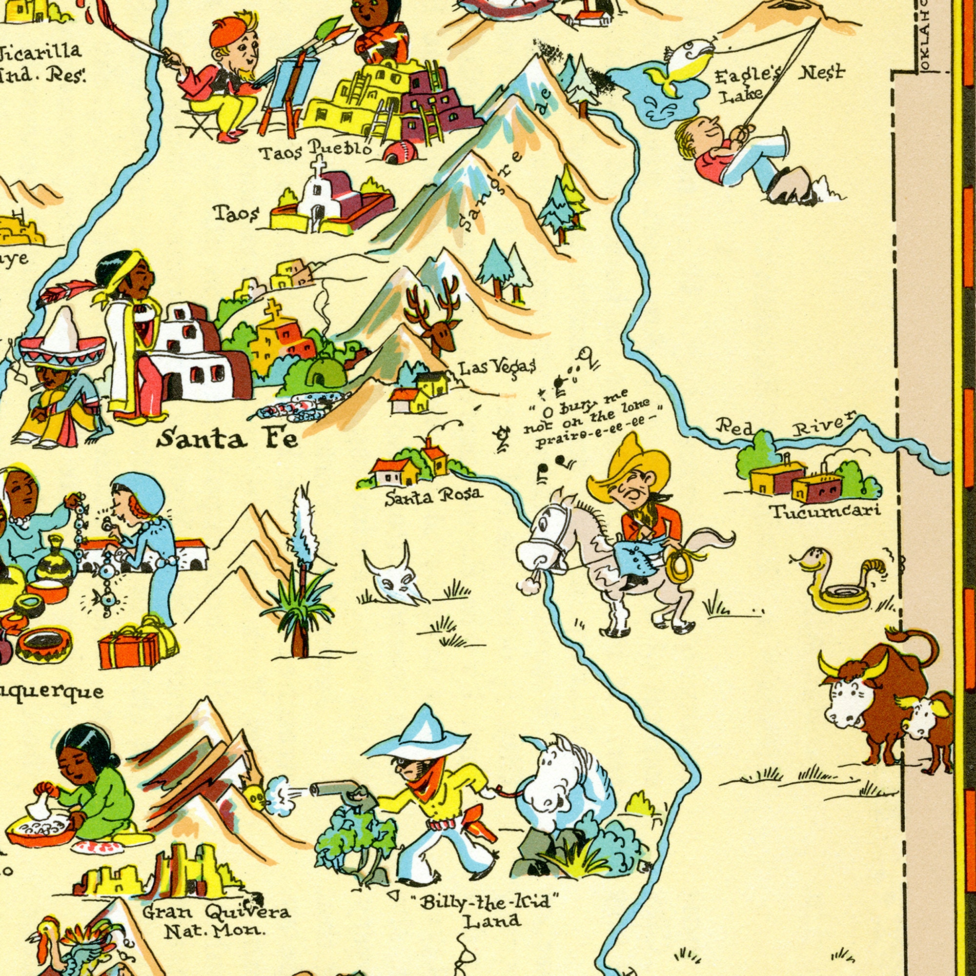 Fun State Map of New Mexico Vintage Pictorial Whimsical Cartoon Print ...