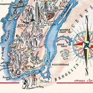 Fun Map of New York City NY- Vintage Pictorial Whimsical Cartoon Old ...