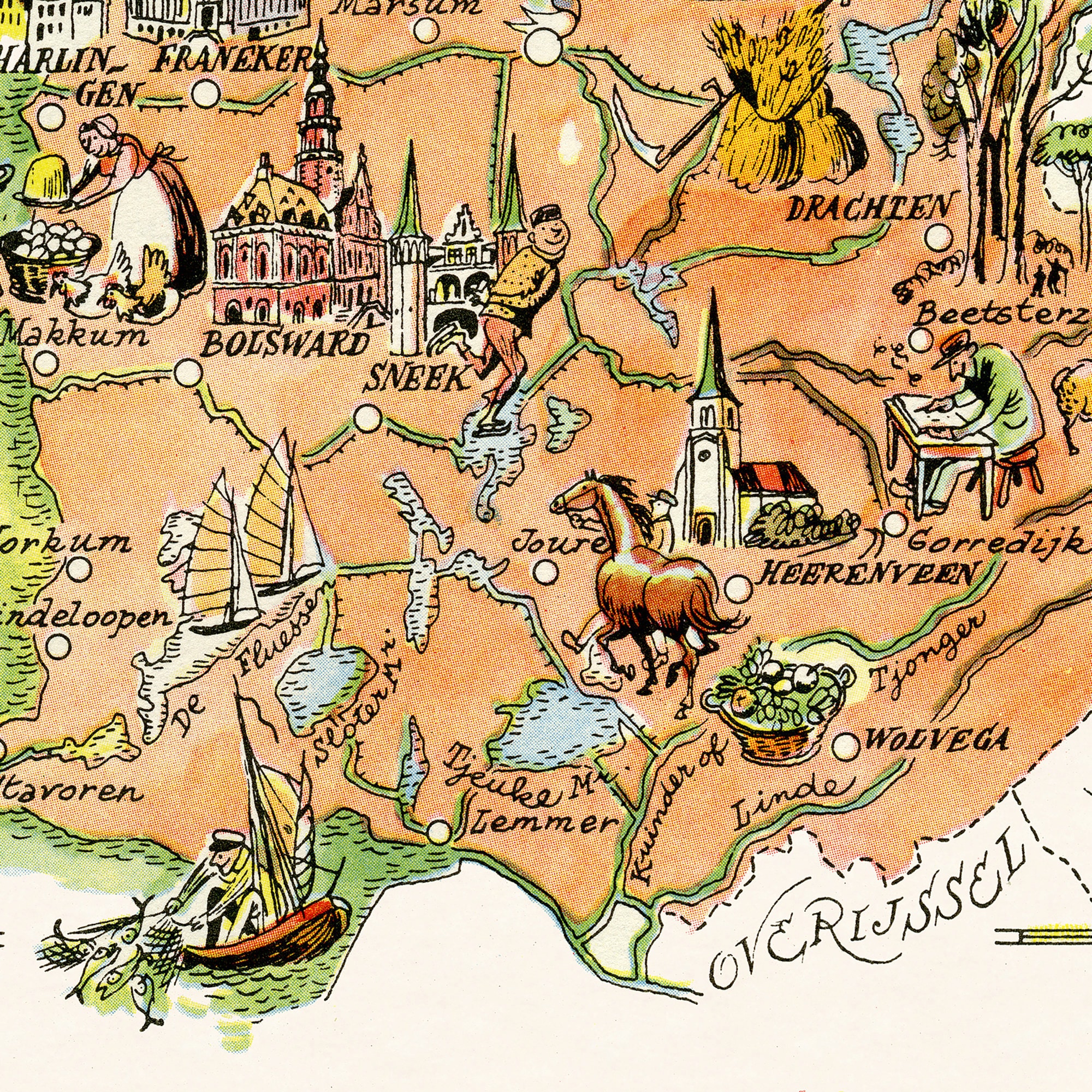 Fun Map of Friesland in the Netherlands Vintage Pictorial - Etsy