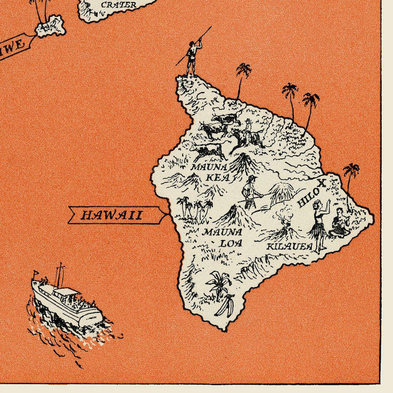 Map of the Hawaiian Islands – Fun Vintage Pictorial Animated Cartoon ...
