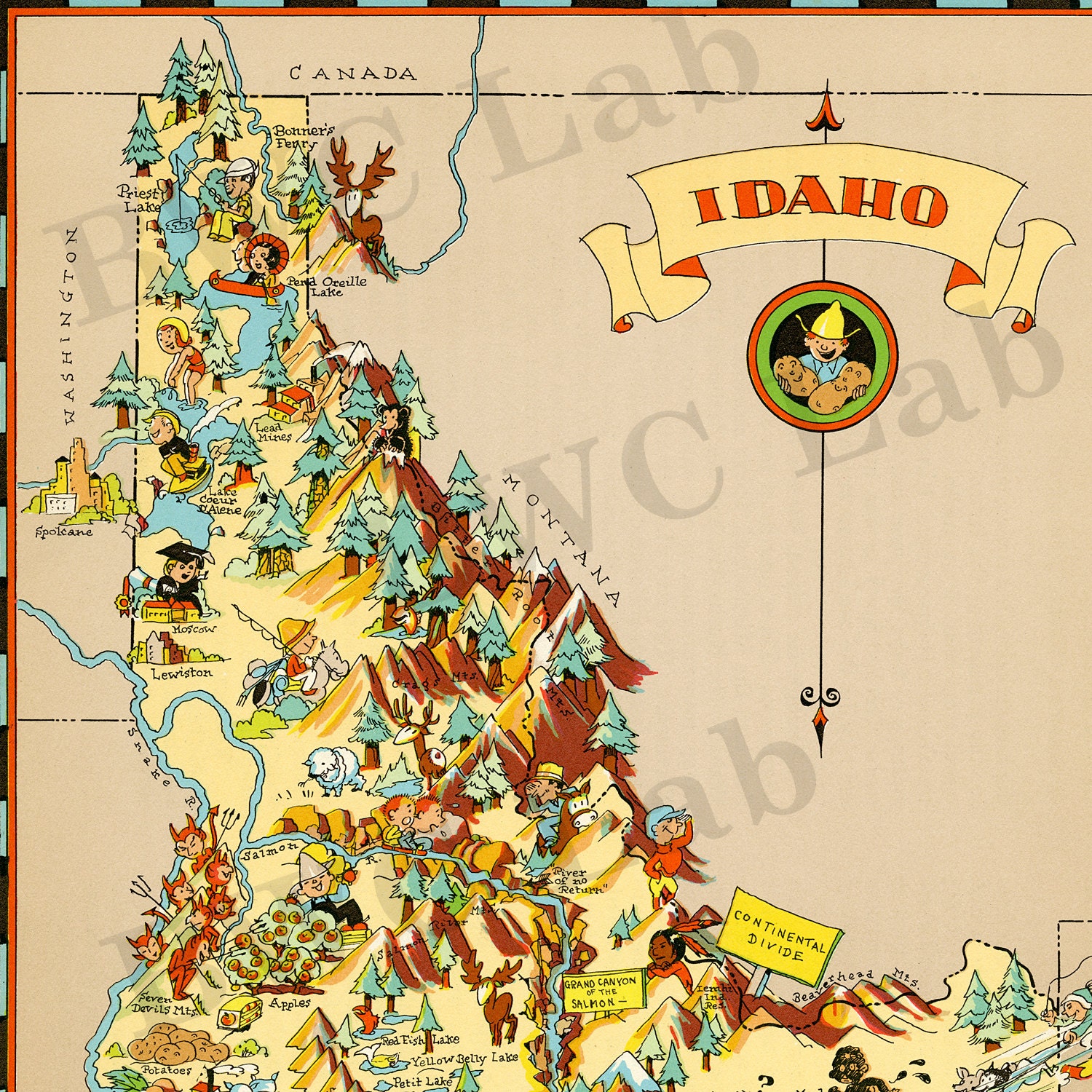 Pictorial Map of Idaho Colorful Fun Illustration of Vintage | Etsy