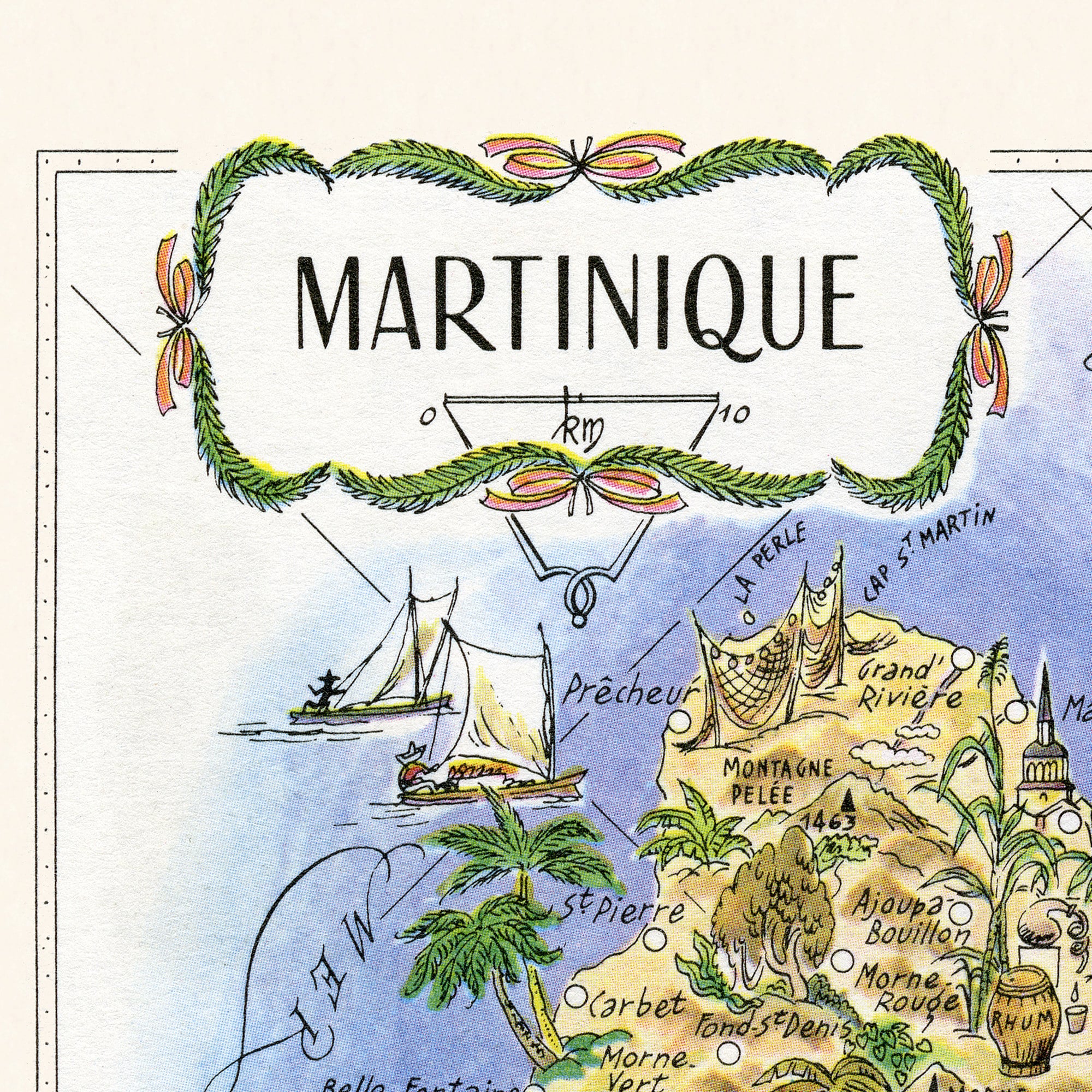 Fun Map of Martinique in the Caribbean Vintage Pictorial Whimsical ...