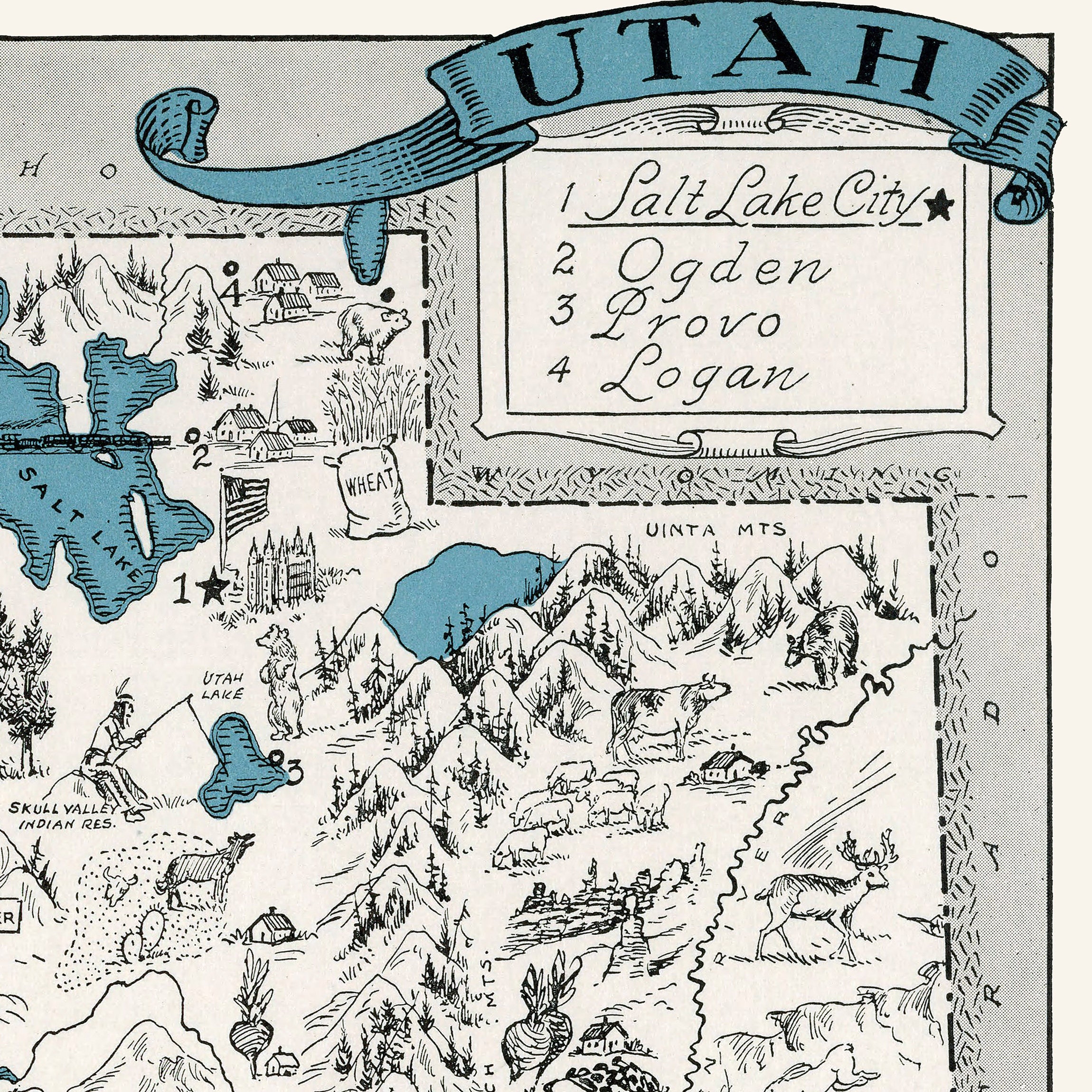 Fun Map of Utah Vintage Pictorial Whimsical Cartoon Print Illustration ...