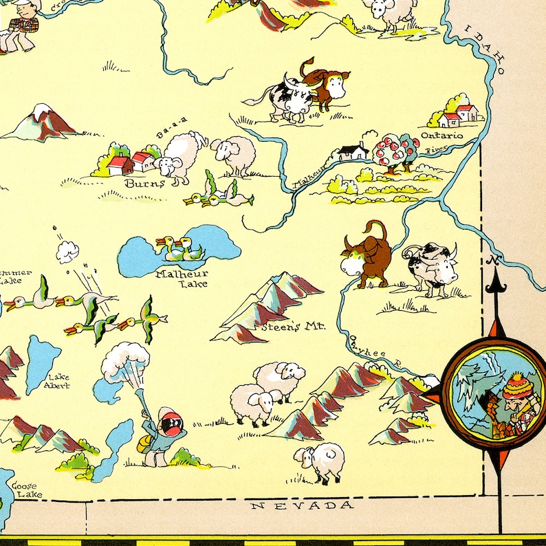 Fun State Map of Oregon Vintage Pictorial Whimsical Cartoon - Etsy