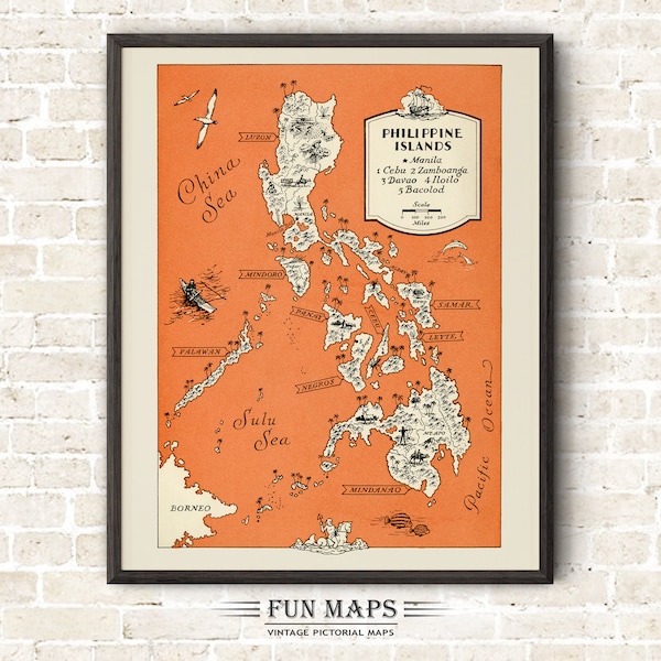 Map of the Philippine Islands – Fun Vintage Pictorial Animated - Etsy