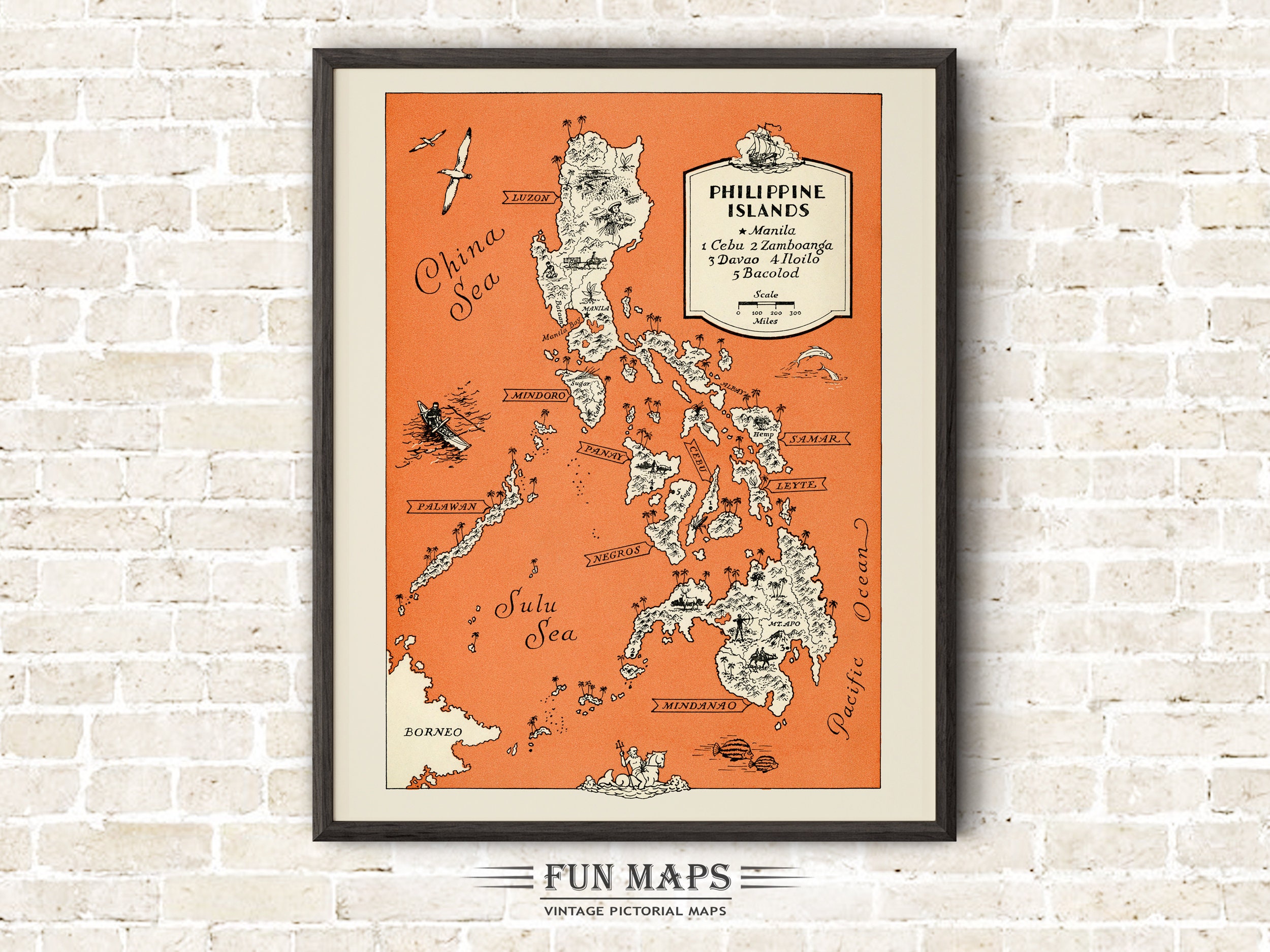 Map of the Philippine Islands Fun Vintage Pictorial Animated Cartoon ...