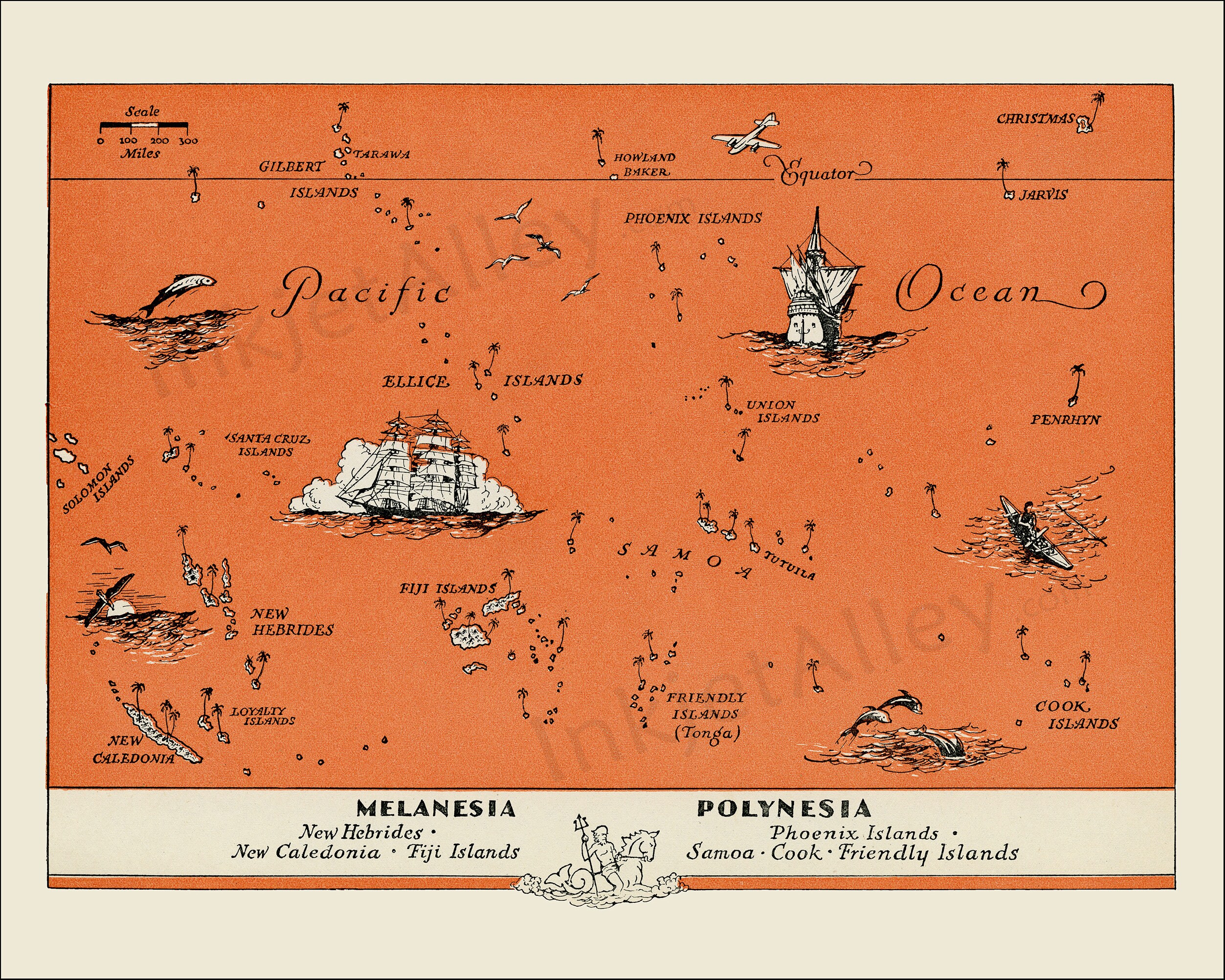 Map of Islands in Melanesia & Polynesia – Fun Vintage Pictorial ...