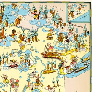 Fun State Map of Minnesota – Vintage Pictorial Whimsical Cartoon Print ...