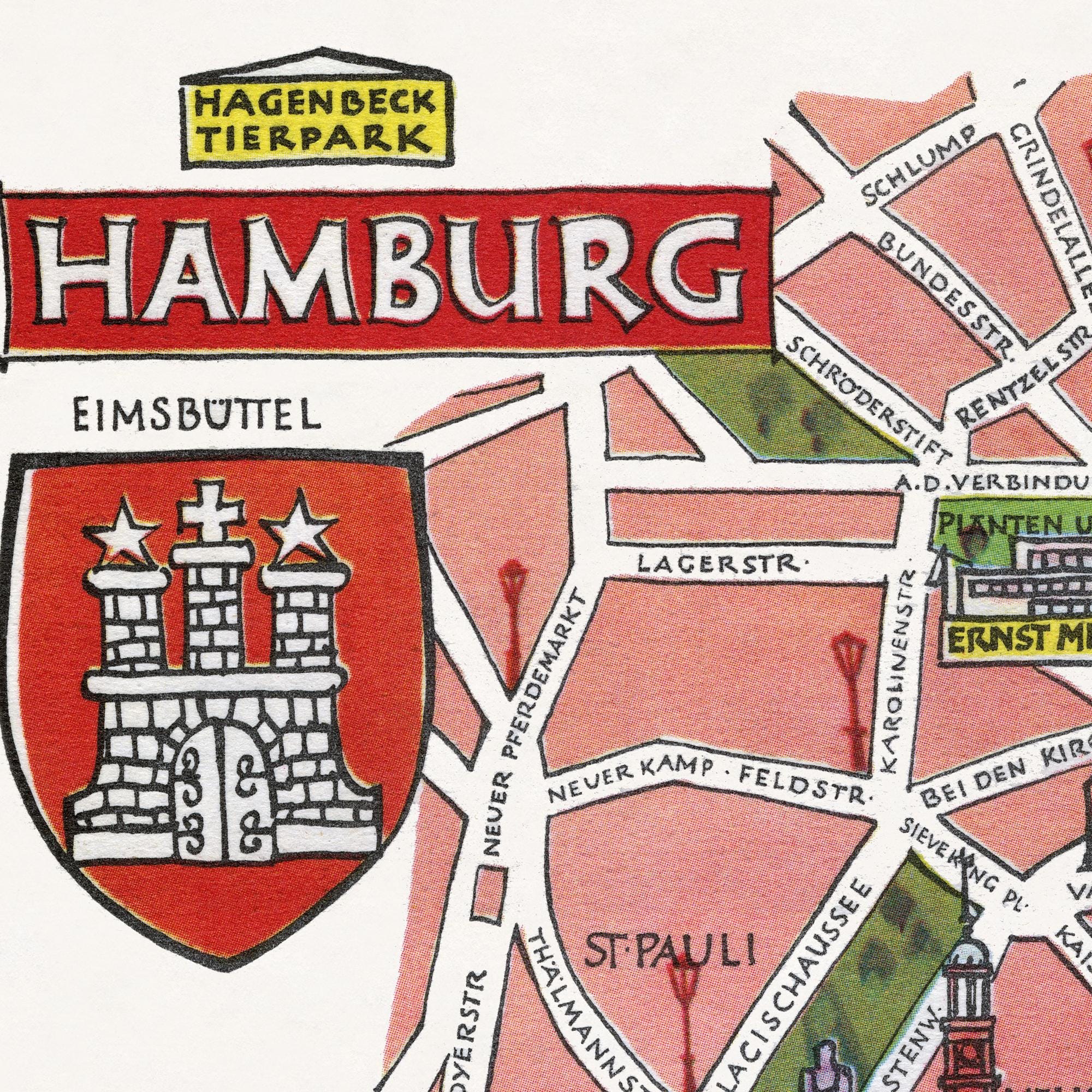 Fun Map of Hamburg in Germany, Deutschland, DE - Vintage Pictorial ...