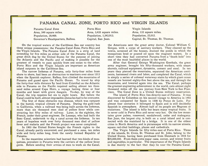 Fun Map of Panama Canal Zone Puerto Rico Virgin Islands - Etsy