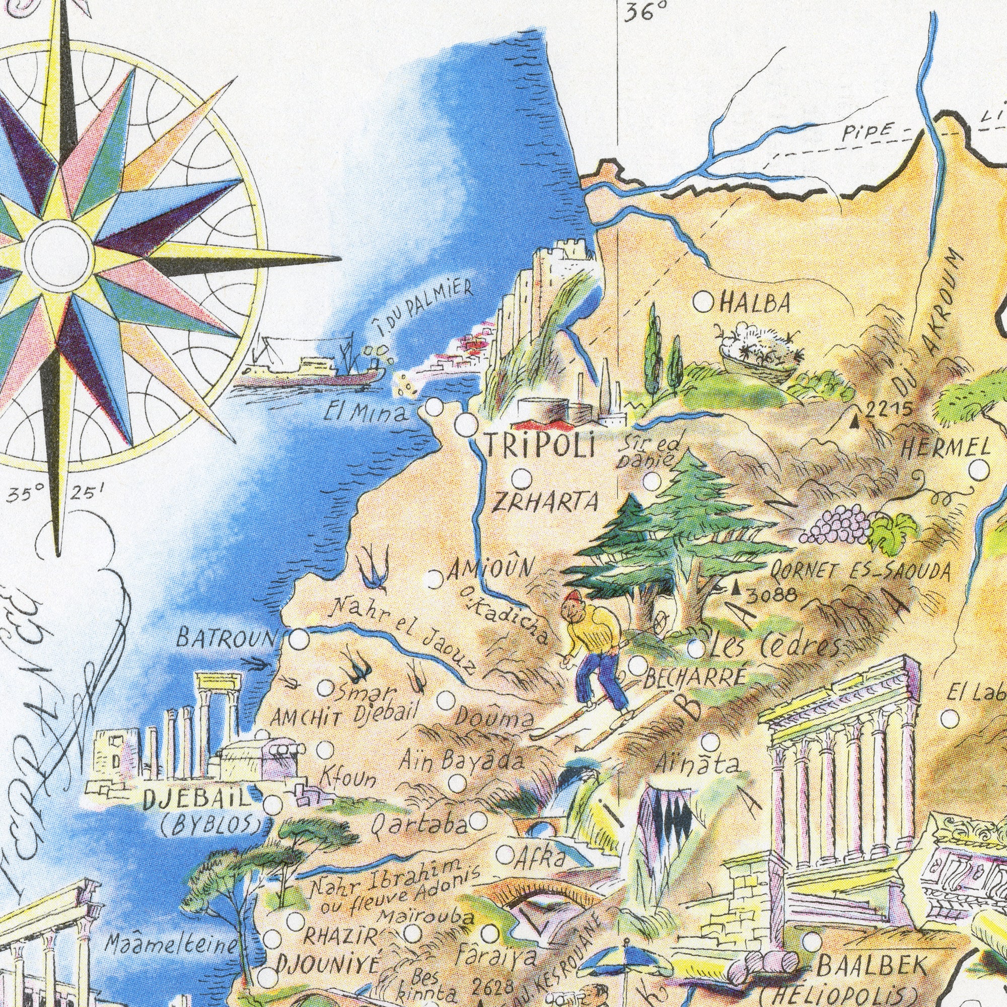 Old Map of Lebanon in the Middle East, Vintage 1940s Pictorial Cartoon ...