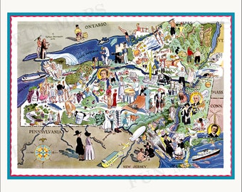 New York Cartoon Map - Etsy