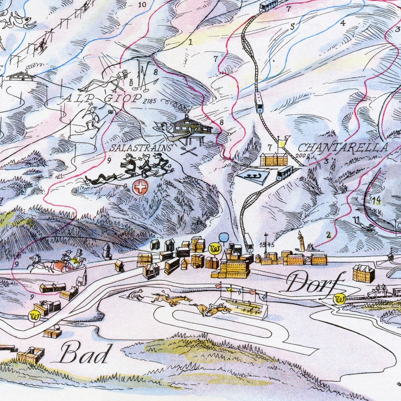 Fun Ski Run Trail Map of St Moritz in the Swiss Alps - Etsy