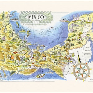 Fun Map of Mexico Sur - South - Vintage Pictorial Whimsical Cartoon Old ...