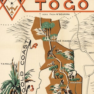 Fun Map of Togo in Central Africa Vintage Old Pictorial Geography Print ...