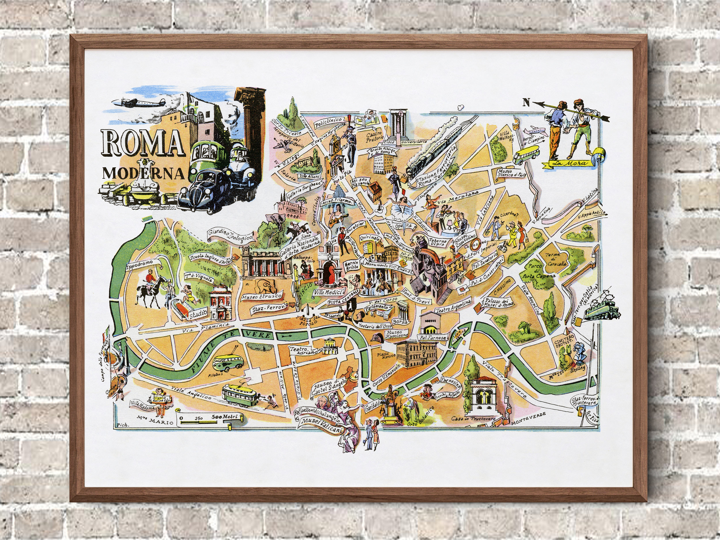 Fun Map of Rome in Italy Vintage Pictorial Whimsical Cartoon Old Print ...