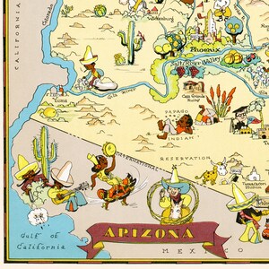 Fun State Map of Arizona – Vintage Pictorial Whimsical Cartoon Print ...
