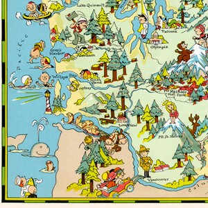 Fun State Map of Washington – Vintage Pictorial Whimsical Cartoon Print ...
