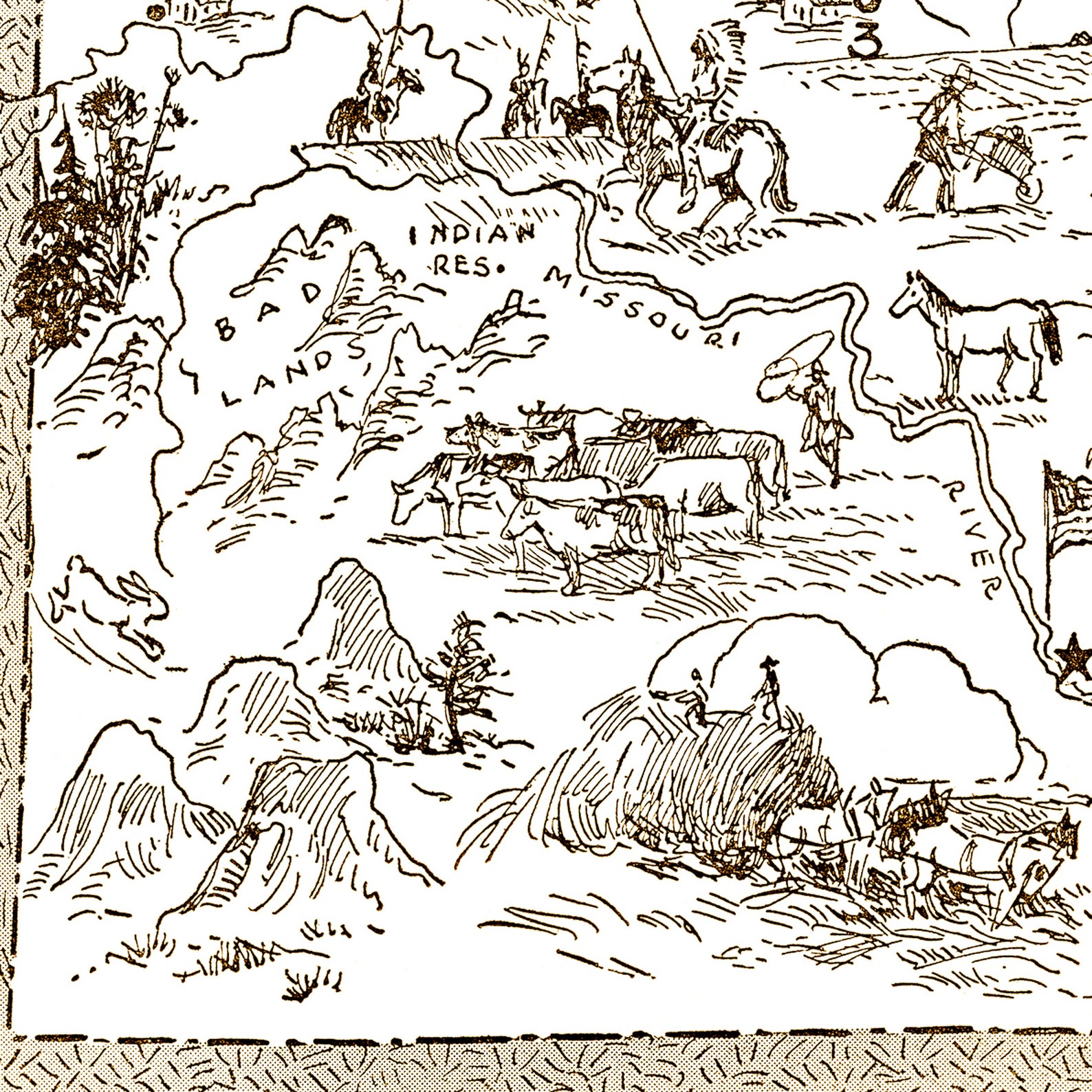 Vintage State Map of North Dakota – Fun Pictorial Whimsical Cartoon ...